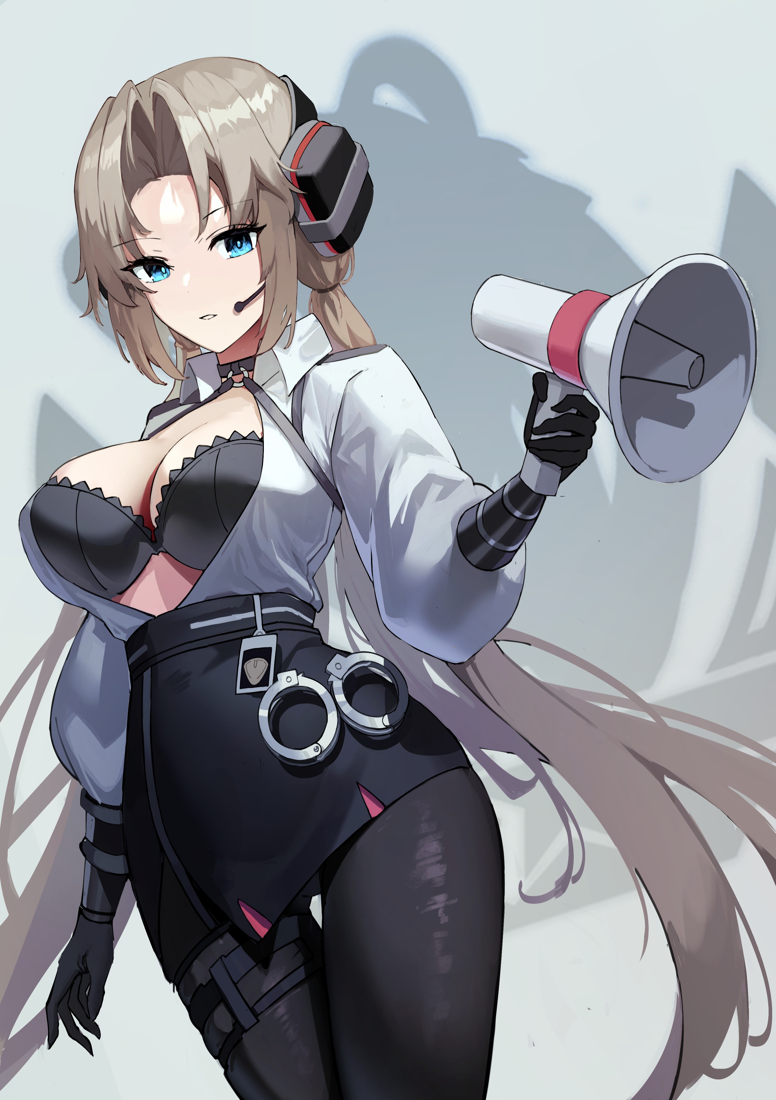manu (pixiv41646715) azur lane kronshtadt (azur lane) bra garter headphones open shirt pantyhose ...